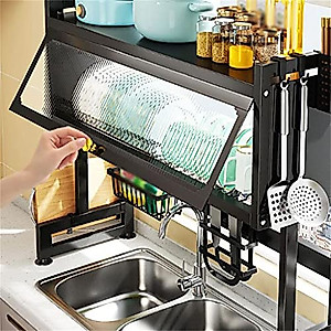 JAHH Kitchen Sink Shelf with Cabinet Door Countertop Plate Storage Cabinet Cupboard Multifunctional Dishwashing Rack Storage Rack