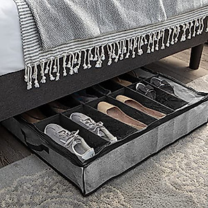 Simplify Black 12 Pair Under The Bed Box/Bag, Shoe, Space-Saving, Storage Solution, Closet Organizer, Made with Breathable Material