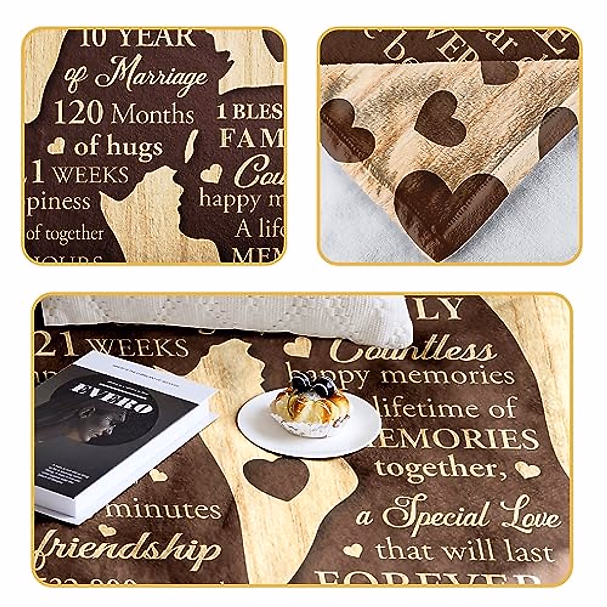 10 Year Anniversary Wedding Gifts for Wife Him Couples Blanket,10th Anniversary Wedding Gifts for Him Her Couple,10 Year Anniversary Tin Gifts,10 Year Anniversary Decorations,Throw Blanket 60"x50"