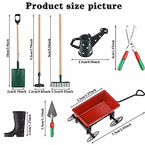 Haomian Miniature Fairy Garden Accessories Set 9 Pcs 1:12 Mini Metal Spade Pestle Kettle Wagon Rake Garden Watering Supplies Micro Landscape Ornaments Dollhouse Accessories