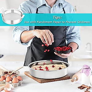 9½-inch Round Cake Pan, P&P CHEF Stainless Steel Bakeware Cake Pan, Easy Releasing & Cleaning, Oven & Dishwasher Safe, Round/Sliver