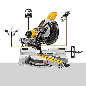 DEWALT Miter Saw, 12 Inch Double Bevel Sliding Compound, Stainless Steel Detent Plate with 10 Stops, Cam-Lock Handle, For Quick & Accurate Miter Angles, Corded (DWS779)