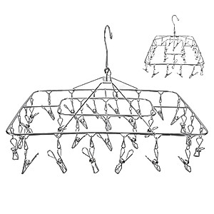 Aqur2020 Clothes Drying Rack with 28 Clips Stainless Steel Laundry Drying Hanger for Socks Towels Bras Underwear Drying Racks