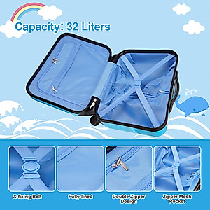 GinzaTravel 3D Little Whale Cute Children's Luggage Sit and Ride Trolley Case 18-inch Universal Wheel Travel Case for Boys and Girls