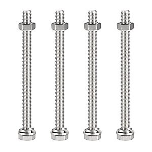 uxcell M10 x 140mm Hex Head Screws Bolts, Nuts, Flat & Lock Washers Kits, 304 Stainless Steel Fully Thread Hexagon Bolts 4 Sets