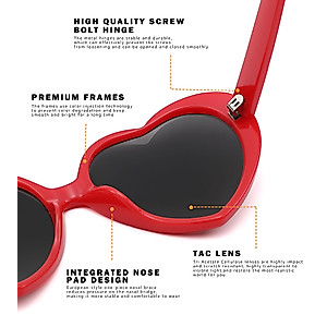 NULOOQ Polarized Heart Shaped Sunglasses for Women Retro Fashion Large Frame Lovely Style with UV400 Protection (Red Frame/Gray Lens)