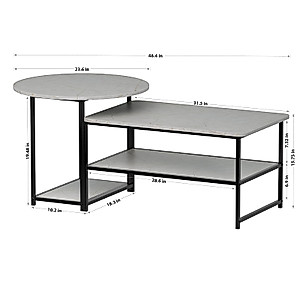 WOHOMO Coffee Table, Modern Style Coffee Tables for Living Room Marble Center Table with Storage 2 in 1Detachable Table Set,Grey Marble