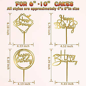 10-Pack Happy Birthday Cake Toppers,Gold Cake Toppers Acrylic Birthday Cake Supplies,4inchx6inch (Gold)