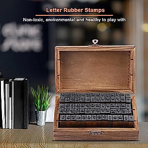 YYQTGG Letter Rubber Stamps, Wood Rubber Stamps 70 PCS with Vintage Wooden Boxe for Photo Album for Learning Alphabet
