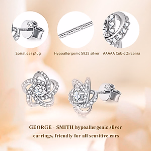 GEORGE · SMITH Earrings for Women, 925 Sterling Silver Flower Stud Earrings Hypoallergenic Sliver Earrings, 5A Cubic Zirconia Earrings Jewelry Gifts for Anniversary Birthday Mother‘s Day for Women