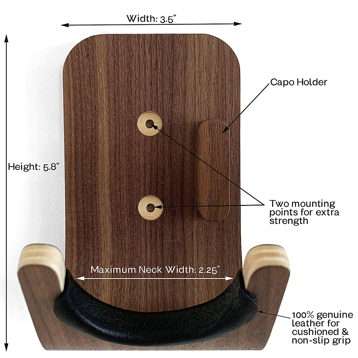 Guitar Wall Mount: Modern Guitar Hanger for Wall Storage & Display. Heavy Duty Ply Wood Guitar Hook for Secure Wall Mounting. For Ukuleles, Acoustic, Bass & Classical Guitars.