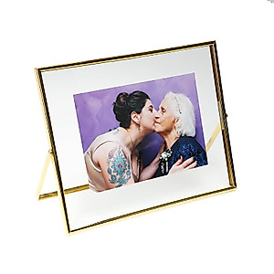 AhaGo Gold Floating Frame(8"×10", Horizontal), For Picture 7x9, 6x8, 5x7, Tabletop Shelf Photo Frame, Home or Office Decor, Classy For Holiday, Birthday or Wedding