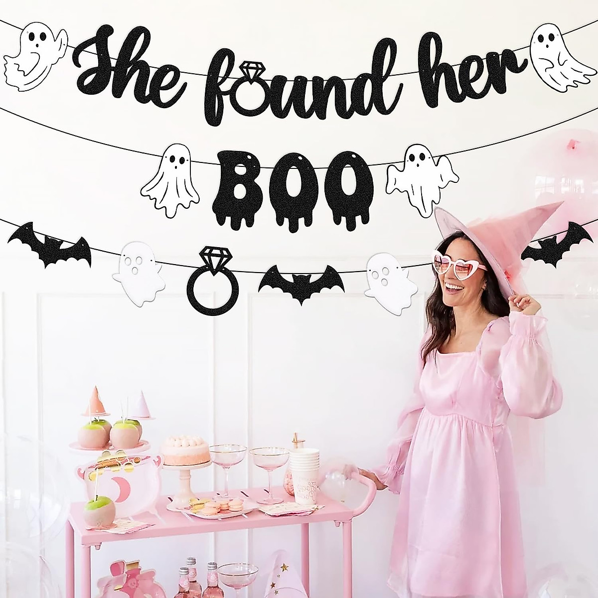 She Found Her Boo Banner Halloween Bachelorette Banner Halloween Bridal Shower Decorations Ghost Bats Spooky Theme Boochelorette Bridal Shower Engagement Wedding Party Supplies