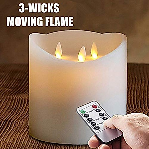 NONNO & ZGF XL-Flameless Wax 6inch High Candle with 3 - Wicks Moving, Led Battery Operated Candles with Remote Control and Timer Function, Ivory