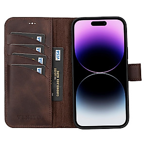 Venito for iPhone 15 Plus Case Wallet with Card Holders and RFID Blocking, Leather Phone Case, Magnetic Closure Detachable Phone Cover 6.7 inches, Ravenna - Coffee Brown