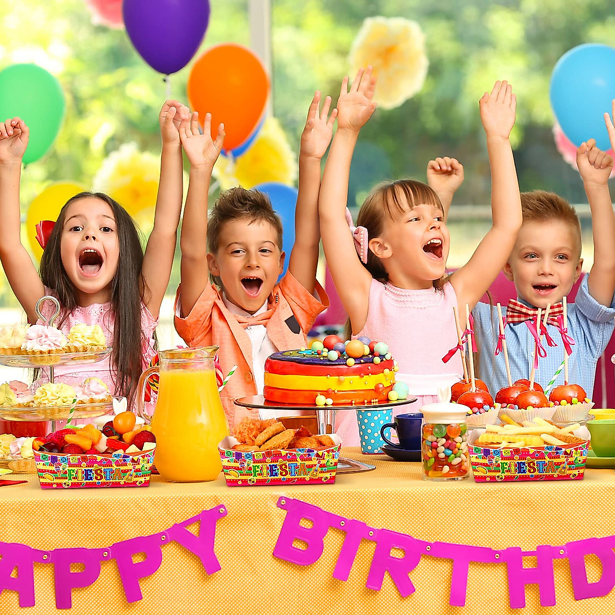 Sumind 50 Pcs Mexican Nacho Trays Disposable Food Trays Fiesta Party Decorations Paper Snack Taco Boats for Popcorn Candy Hot Dog Cinco De Mayo Birthday Mexican Party Supplies(Bright)