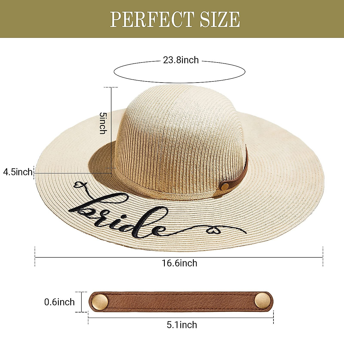 AW BRIDAL Bachelorette Party Favors Bride Hat, Wedding Bride to Be Gifts Bridal Shower Gift for Bride Beach Hat, Wide Brim Floppy Embroidered Straw Sun Hat UPF50+ Beige