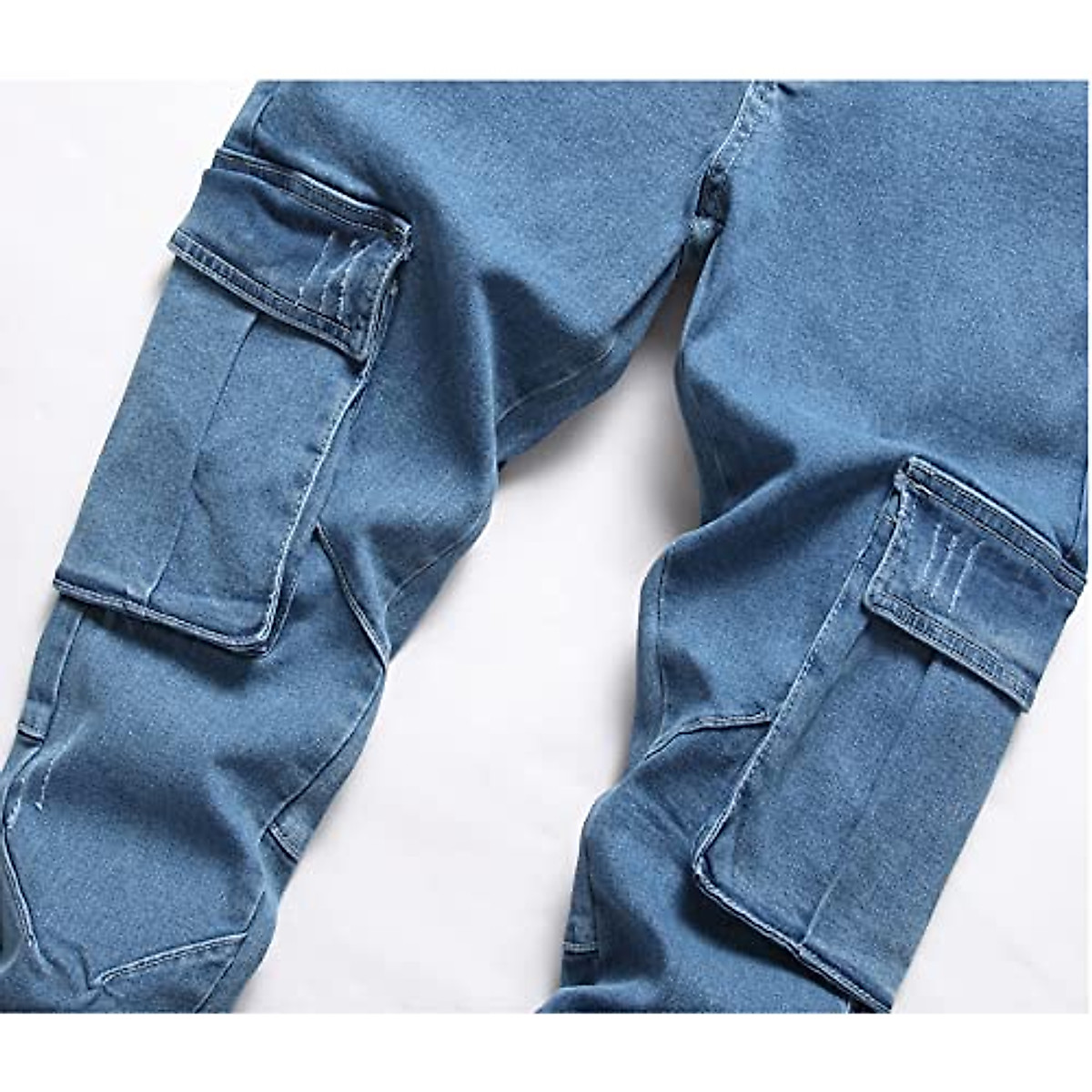 LZLER Men's Stretch Skinny Jeans Multi Pockets Slim Fit Elastic Jeans Comfort Tapered Leg Cargo Pencil Denim Pants(8604LB,38)