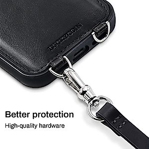LUCKYCOIN for iPhone 13 Mini Crossbody Case Genuine Leather Card Slot Holders Wallet Protective Case Adjustable Leather Strap Lanyard Compatible with 2021 New Apple iPhone 13 Mini 5.4 inch Black