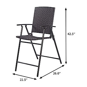 ReunionG 4PCS Wicker Rattan Chairs, Folding Tall Stool Chairs, Steel Frame Rattan Furniture Set with Adjustable Back, for Outdoor Indoor Bar Garden Patio (Set of 4 Rattan Wicker)