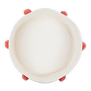 Bone Dry Pet Storage Collection Decorative Cotton Rope Basket/Bed, 15.75x6.25, White/Pink Pom Poms