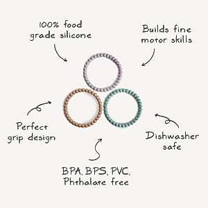 mushie Pearl Teether Bracelet | 3-Pack (Linen/Peony/Pale Pink)