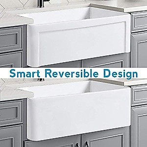 CELAENO 30 inch White Farmhouse Sink, Fireclay Porcelain Single Bowl Apron-Front Kitchen Sink, Reversible Ceramic Farm Sink with Strainer & Protective Bottom Grid
