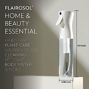 FLAIROSOL - The Original, Spray Bottle for Hair, Plants & More, Continuous Mister, Ultra Fine Water Mist, 10.1oz/300ml, Clear Bottle - Black Print