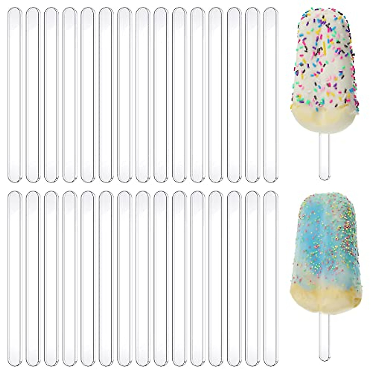 Romooa 30 Pieces Acrylic Sticks Reusable Cakesicle Sticks Cake Pop Mold Mirror Ice Pop Sticks Ice Cream Cakesicle Mold for Home Cake Candy Gifts Party Craft (4.5 Inches, Transparent)
