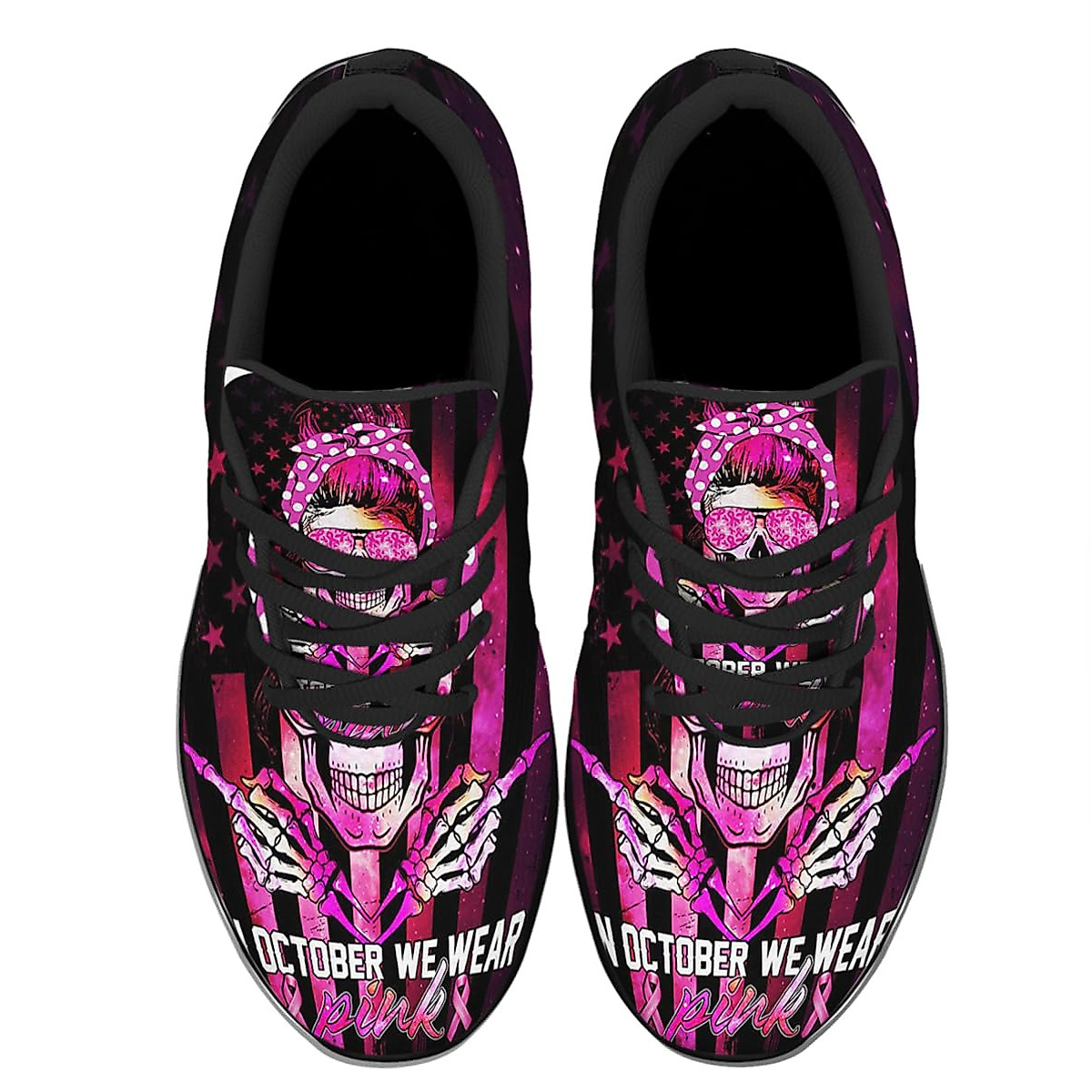 Breast Cancer Awareness in October We Wear Pink Shoes Women Fashion Running Sneakers Breathable Casual Sport Tennis Shoes Black Size 8.5