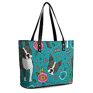Womens Handbag Boston Terrier Dog Leather Tote Bag Top Handle Satchel Bags For Lady