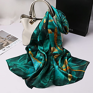 Women's Pure Mulberry Silk Scarf Floral Print Satin Long Scarf Wrap Shawl (mzyy05)