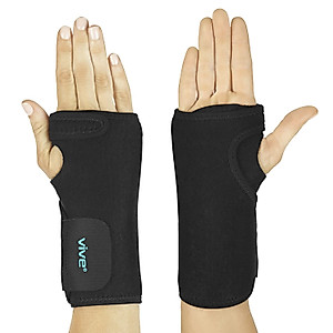 Vive Wrist Brace - Carpal Tunnel Hand Compression Support Wrap for Men, Women, Tendinitis, Bowling, Sports Injuries Pain Relief - Removable Splint - Universal Ergonomic Fit (Black, Right)