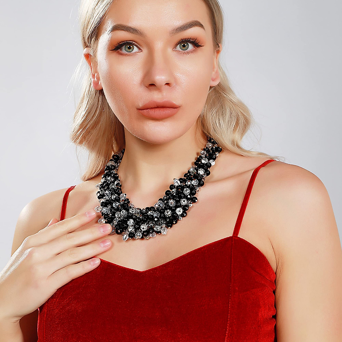 BOCAR Fashion Crystal Chunky Collar Statement Necklace for Women Gift (NK-10260-black)