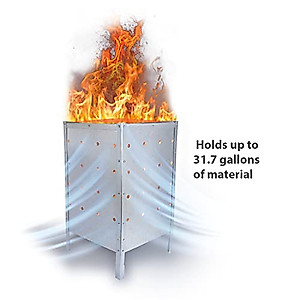 Marabuut Garden Waste Incinerator - Large 29" x 16" Square Galvanized Burn Barrel Trash Can - Used to Burn Yard Debris, Wood, Leaves, and Cardboard - Complete with Assembly Tools