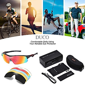 DUCO Polarized Sports Cycling Sunglasses for Men with 5 Interchangeable Lenses for Running Golf Fishing Hiking Baseball