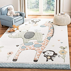 SAFAVIEH Carousel Kids Collection 4' x 6' Ivory CRK120A Animal Nursery Playroom Area Rug