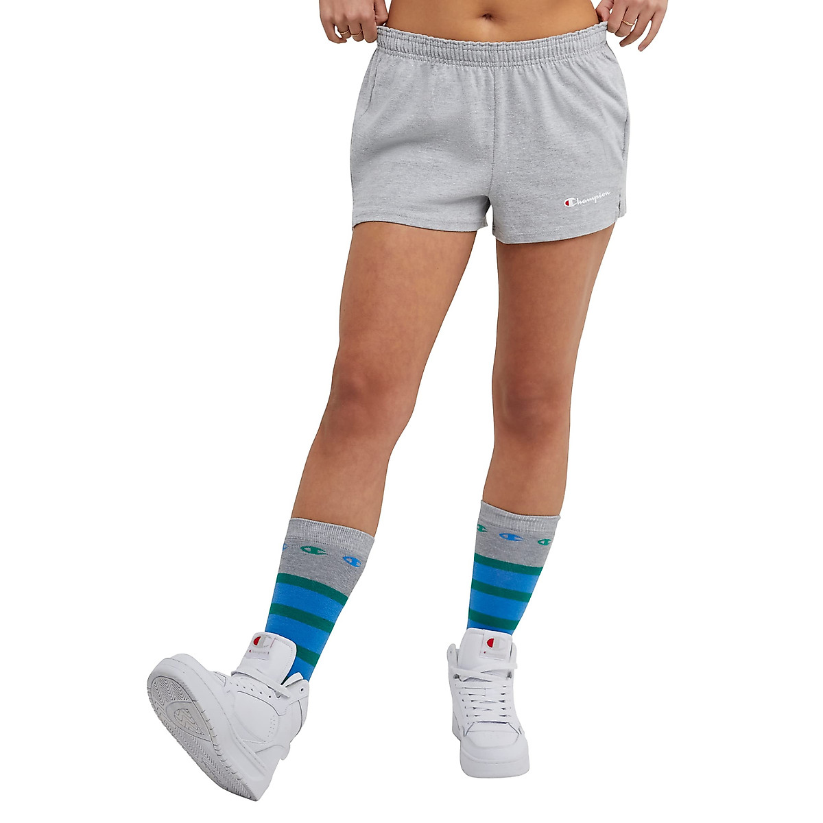 Champion, Soft, Comfortable Practice Shorts for Women, 3.5", Oxford Gray Small Script, Medium