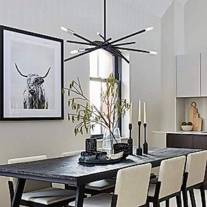 VILUXY Contemporary Chandelier Lighting Fixture 6-Light Matt Black Finish Mid-Century Pendant Lighting for Dining Room Bedroom Kitchen Living Room