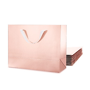 ROSEGLD 12 Large Gift Bags 13x5x10 Inches, Luxury Gift Bags, Rose Gold Gift Bags with Handles for All Occasions (Glossy Rose Gold with Grass Texture)
