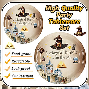 Sunnyray 96 Pieces Magical Wizard Baby Shower Plates and Napkins a Magical Bundle Is on the Way Baby Shower Party Supplies Dessert Plates Napkins Forks for 24 Guests