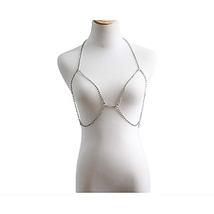Cathercing Women Body Chain Crystal Bra with Rhinestone Shining Waist Belly Bikini Chain for Women Body Jewelry on Beach Night Club Party Jewelry Accessories (silver)