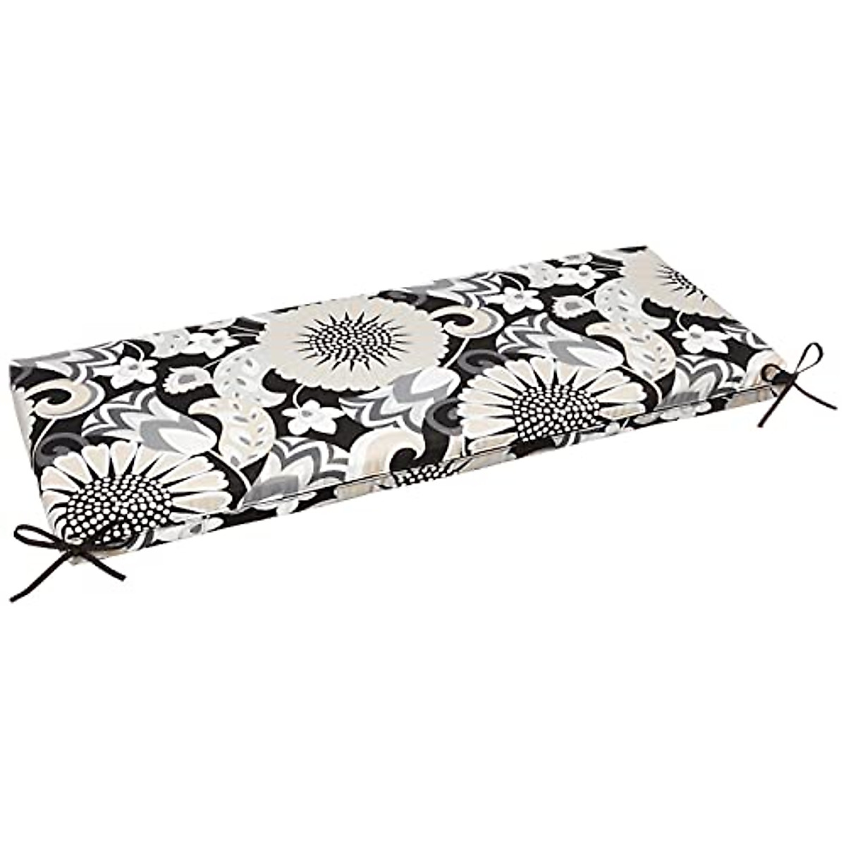 Pillow Perfect Floral Indoor/Outdoor Sofa Setee Bench Swing Cushion with Ties, Weather, and Fade Resistant, 18" x 45", Black/White Sophia, 1 Count