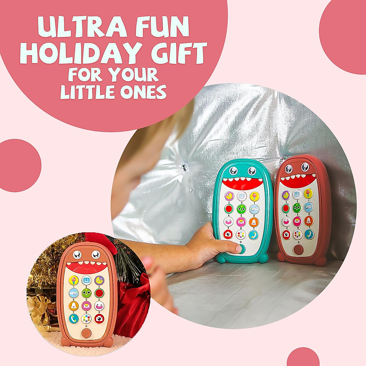 Baby Dinosaur Cell Phone Toy Removable Soft Teether Case, Lights, Music & Adjustable Volume Kids Play & Learn Pretend Phone Infant Toddler, Preschool Holiday Birthday Gift Girl Boy 18 Months (Brown)