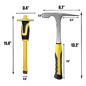 TZDTMEOS 4pcs Geology Rock Pick Hammer Kit, Geology Hammer Tools, 32oz Rock Hammer & Chisels with jewelers loupe,goggles. Tool Set for Rock Hounding, Hounding,Gold Mining & Prospecting, Stone Breaking