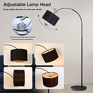 Arc Floor Lamp Modern Standing Lamp for Living Room Dimmable 72” Tall Floor Lamp Stand Up Reading Lamp Over Couch with Hanging Drum Shade Marble Base for Bedroom Reading Study Office