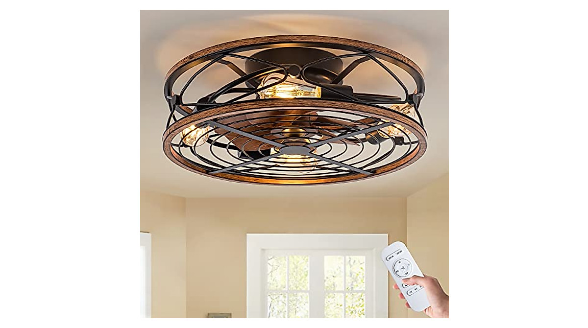 TIFEROR 20" Caged Bladeless Ceiling Fan with Light & Remote