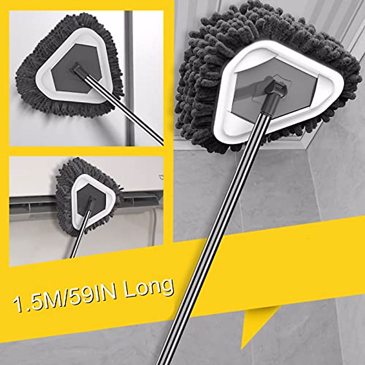 Chenille Triangles Mop,180 Degree Rotatabl Triangular Cleaning Mop Home Wall Ceiling Floor Cleaning Mop for Home Floor,Bathtub,Toilet,Mirror,Glass