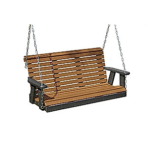 5FT-Cedar-Poly Lumber ROLL Back Porch Swing with Cupholder arms Heavy Duty Everlasting PolyTuf HDPE - Made in USA - Amish Crafted