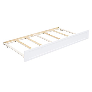 Harper & Bright Designs Full Size House Bed with Trundle, Wood Full House Bed with Storage Shelves, Full Montessori Bed for Kids with Roof for Girls, Boys,Brushed White